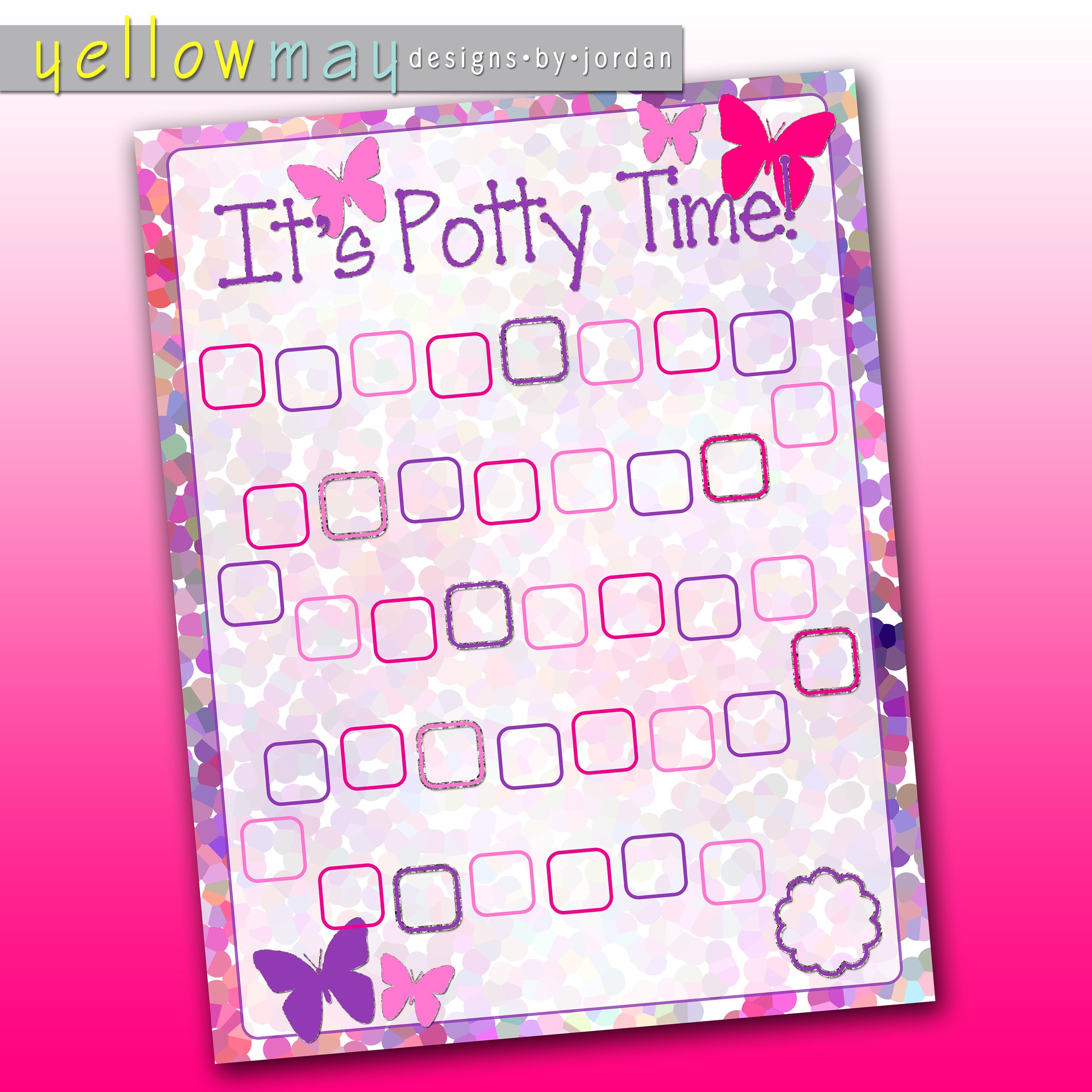 Butterfly Potty Chart, It's Potty Time, Pink and Purple, Girl Potty ...