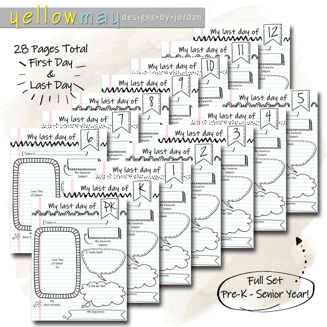 First and Last Day of School Pages, School Memory Book, School Journal ...