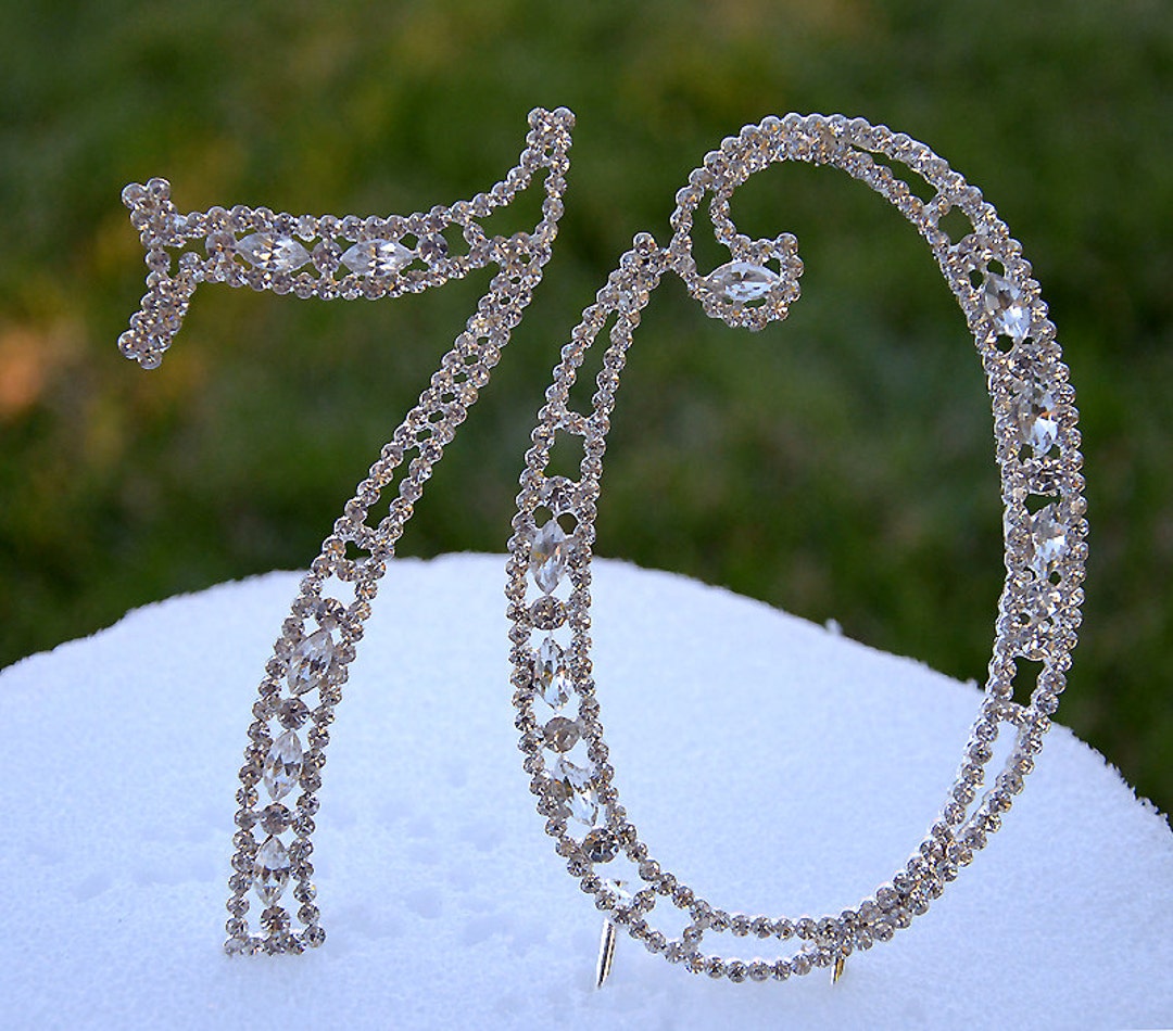 New Large 5" Crystal Rhinestone NUMBER SEVENTY (70) Cake Topper Silver ...