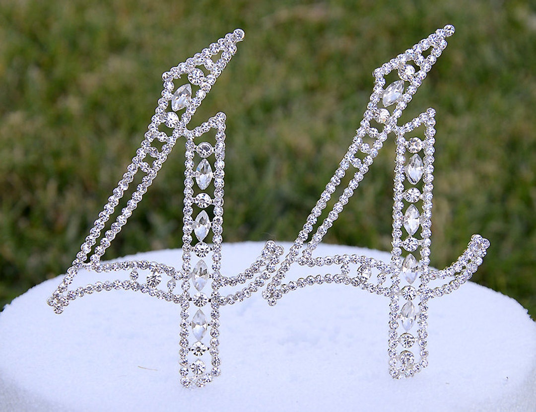 Large 5" Crystal Rhinestone NUMBER 44 Cake Topper Silver 44th Birthday ...