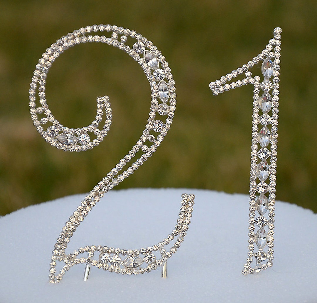 New Large 5" Crystal Rhinestone NUMBER Twenty One (21) Silver Cake ...