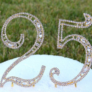 New 5" Gold Crystal Bling Rhinestone NUMBER (25) Cake Topper 25th ...