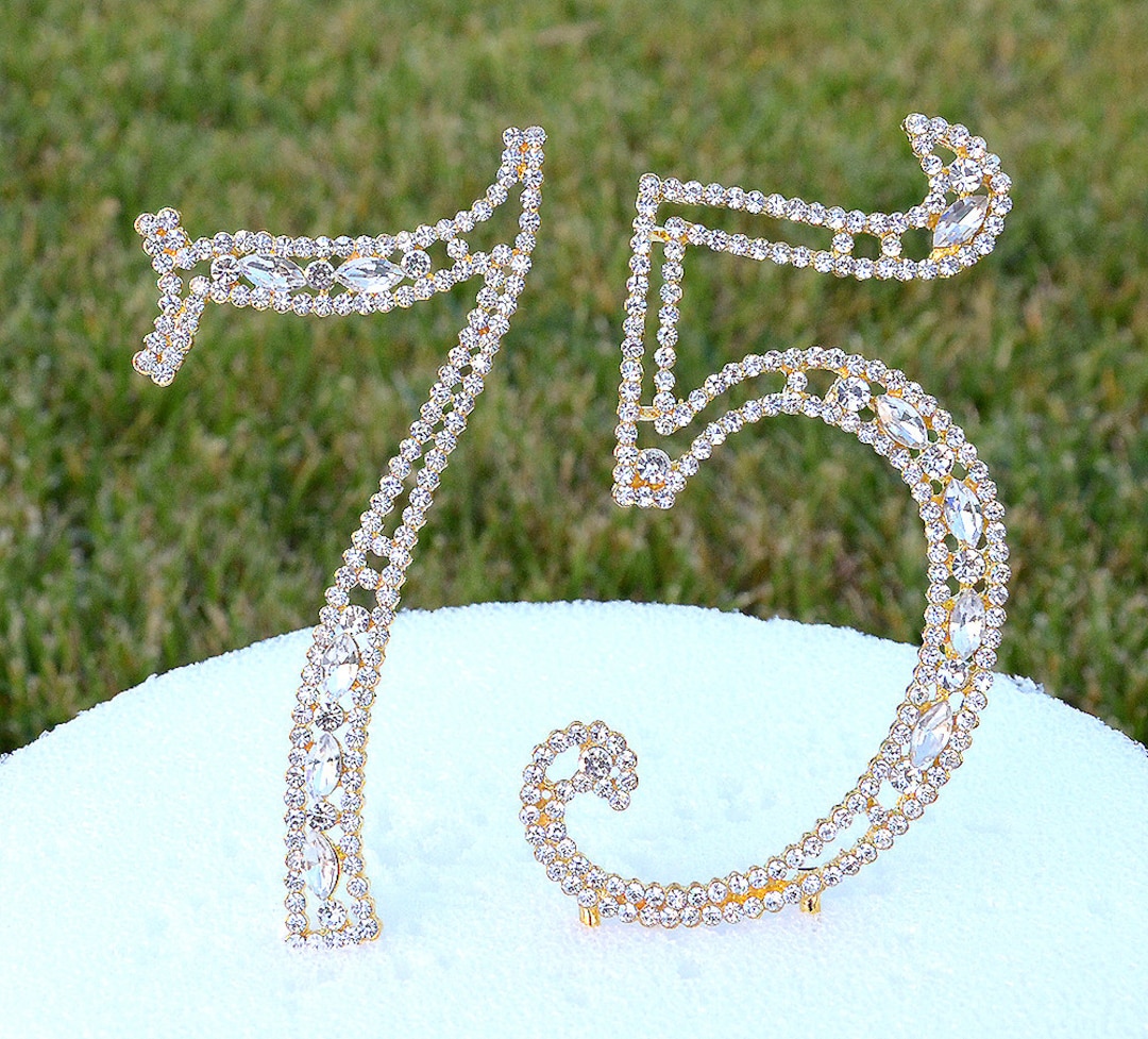 New 5" Gold Crystal Bling Rhinestone NUMBER Seventy Five 75 Cake Topper ...