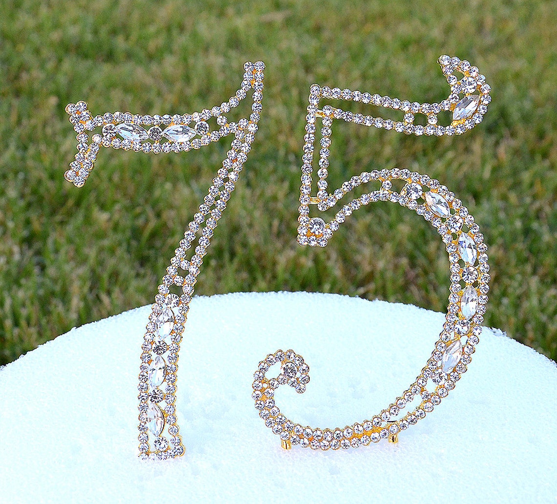 New 5" Gold Crystal Bling Rhinestone NUMBER Seventy Five 75 Cake Topper ...