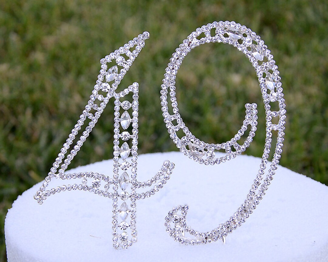 New Large 5 Crystal Rhinestone NUMBER 49 Cake Topper Silver 49th ...