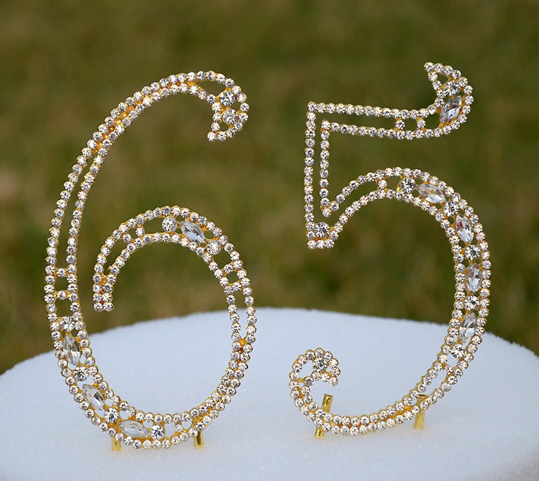 New 5" Gold Rhinestone NUMBER Sixty Five (65) Cake Topper 65th Birthday ...
