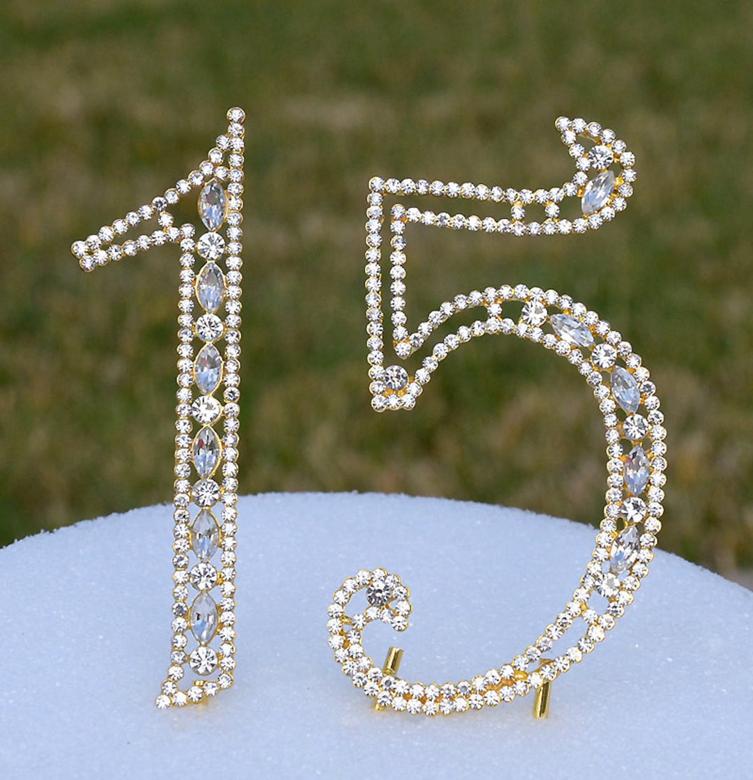 New 5 Gold Rhinestone NUMBER FIFTEEN 15 Cake Topper 15th Birthday ...
