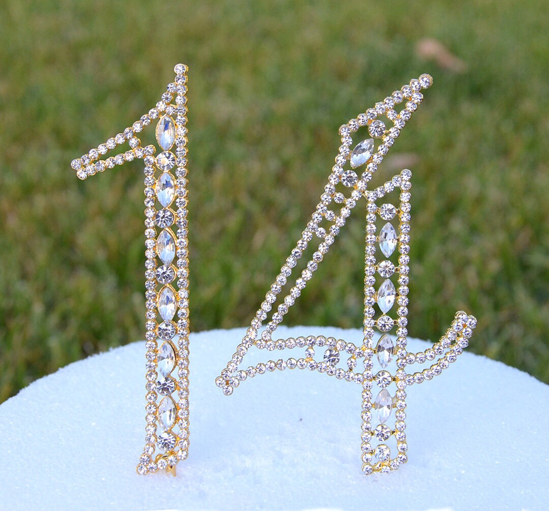 5 Gold Crystal Bling Rhinestone NUMBER Fourteen 14 Cake Topper 14th ...