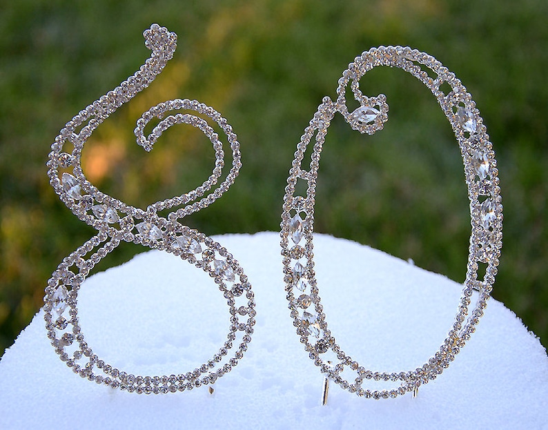 New 5" Large Silver Rhinestone NUMBER (80) Cake Topper 80th Birthday ...
