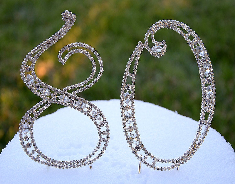 New 5" Large Silver Rhinestone NUMBER (80) Cake Topper 80th Birthday ...