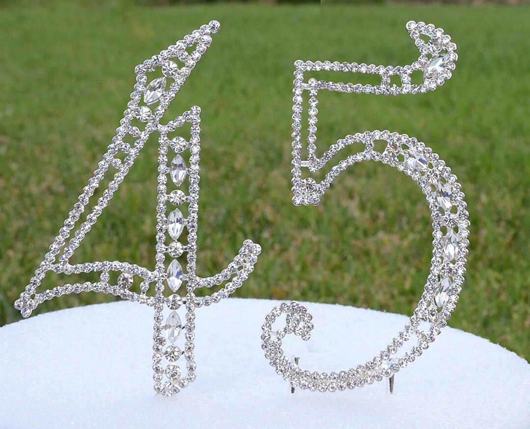5 Large Silver Rhinestone NUMBER Forty Five 45 Cake Topper 45th ...