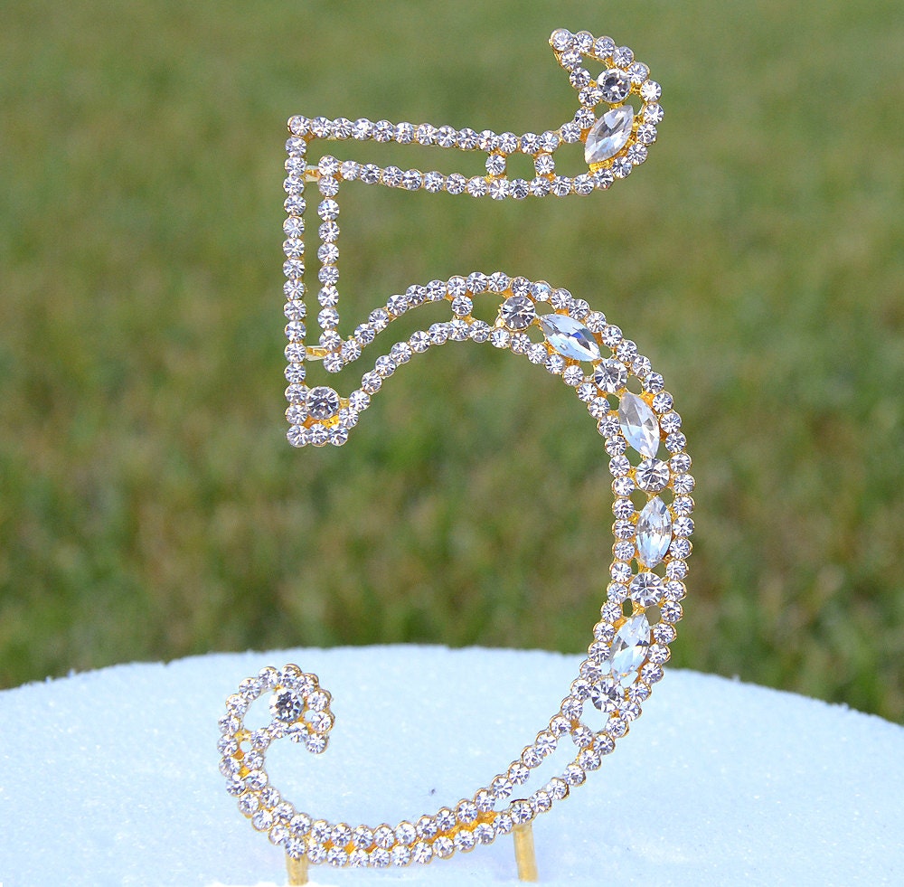 New 5 Gold Rhinestone NUMBER Five 5 Crystal Cake Topper Fifth 5th ...