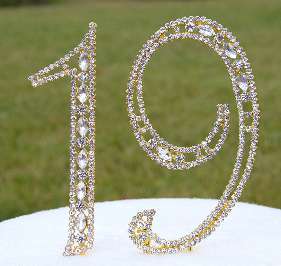 New 5 Gold Rhinestone NUMBER Nineteen 19 Crystal Cake Topper Nineteenth ...