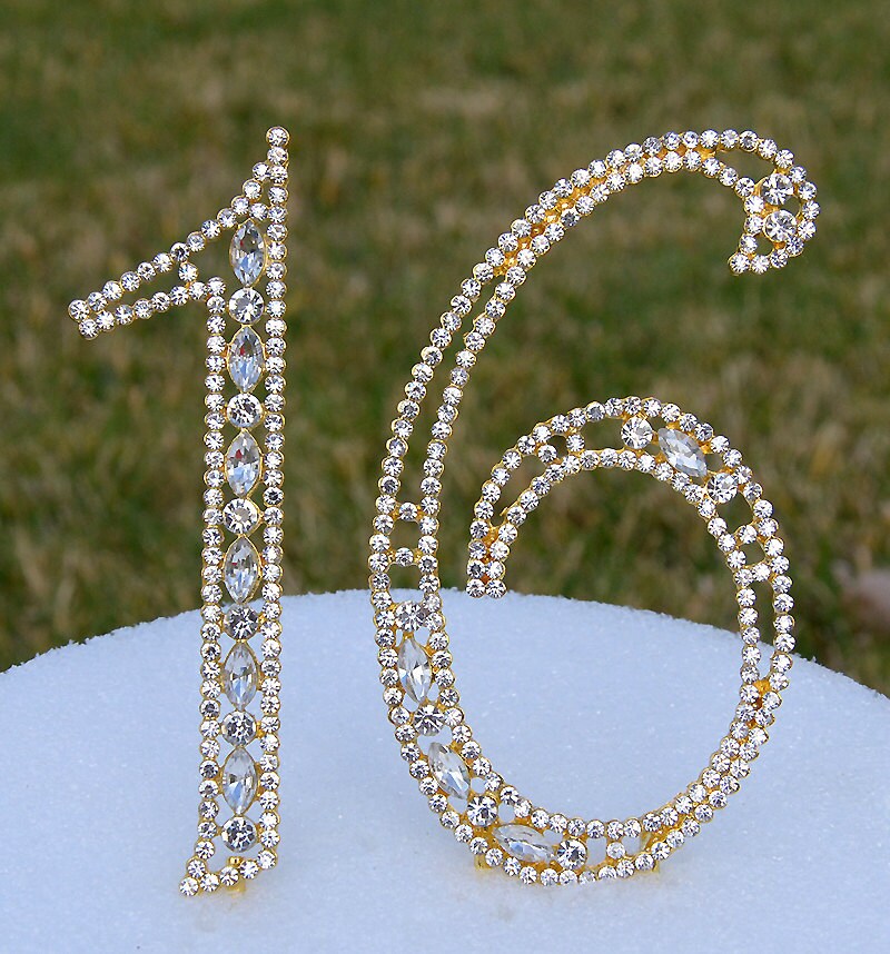 New 5 Gold Rhinestone NUMBER SIXTEEN 16 Cake Topper | Etsy