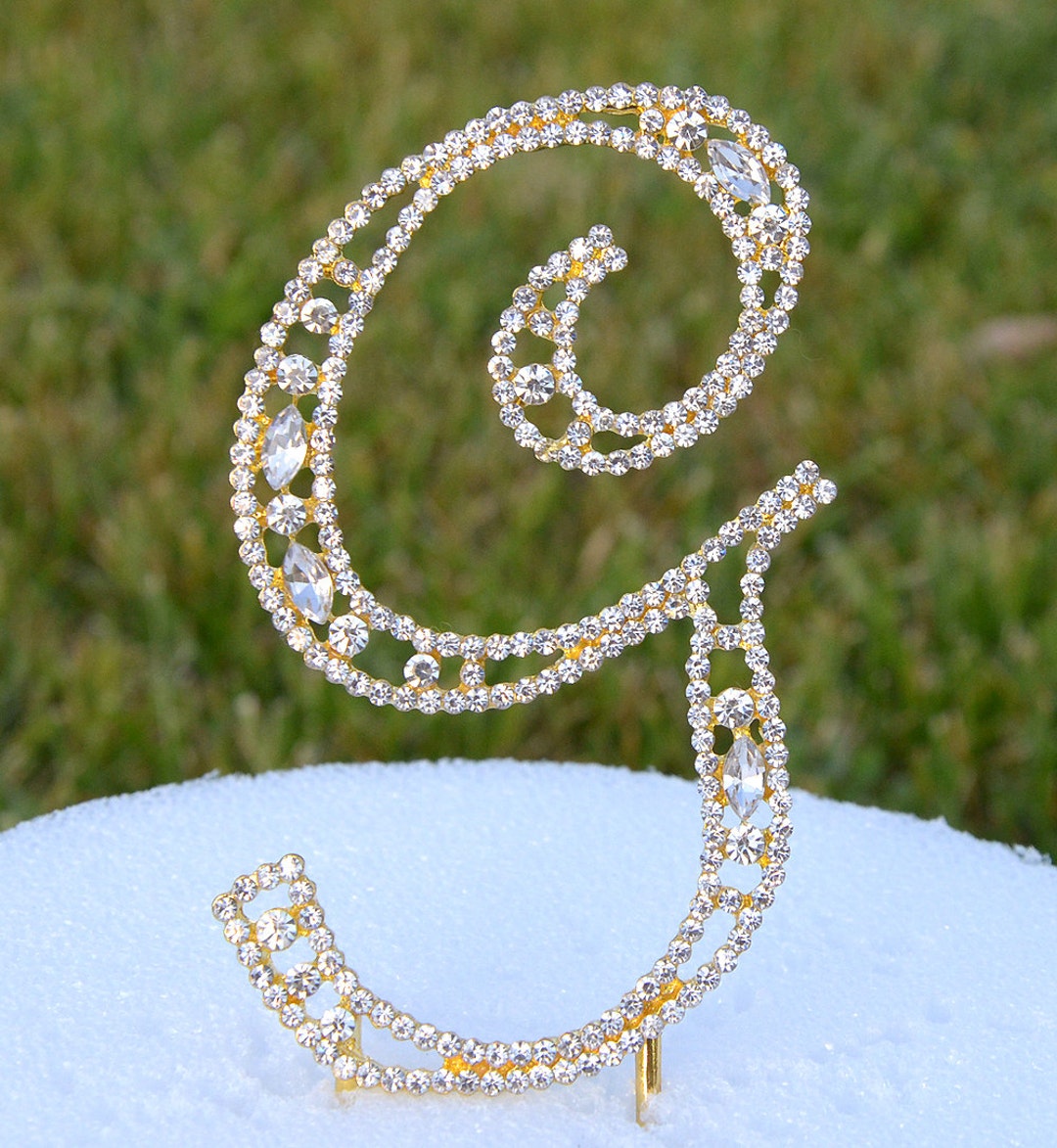 Large 5 Crystal Rhinestone Gold Cake Topper Letter g Monogram Wedding ...