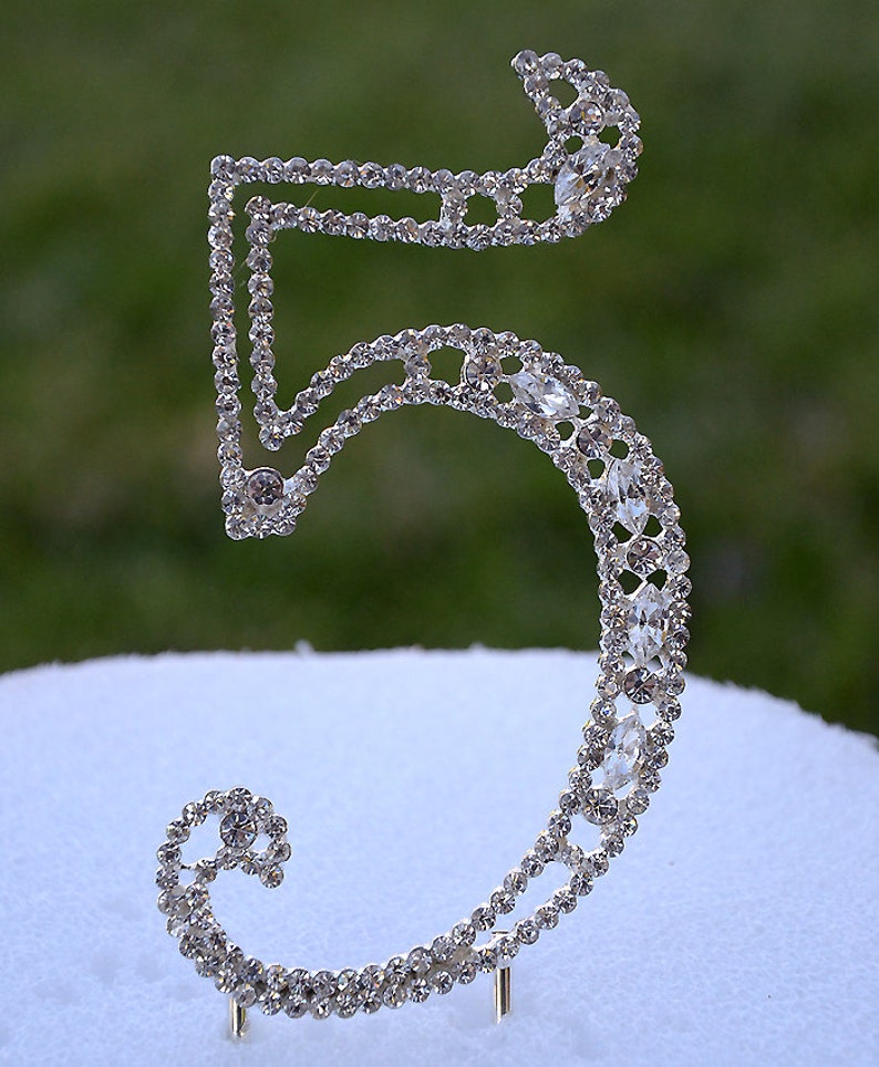 Large 5 Crystal Rhinestone NUMBER Five Cake Topper | Etsy