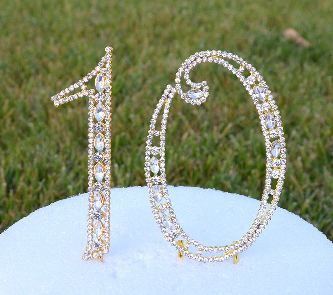 New 5 Gold Crystal Bling Rhinestone NUMBER 10 Ten Cake Topper 10th ...