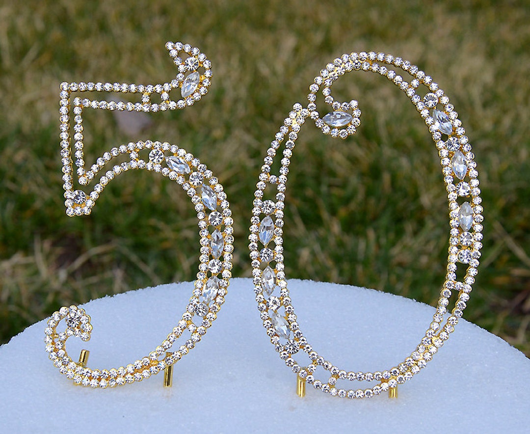 New 5" Gold Crystal Bling Rhinestone NUMBER (50) Cake Topper 50th ...