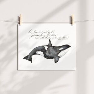 Psalm 69:34 Original Watercolor Orca Whale Painting, Heavens and Earth ...