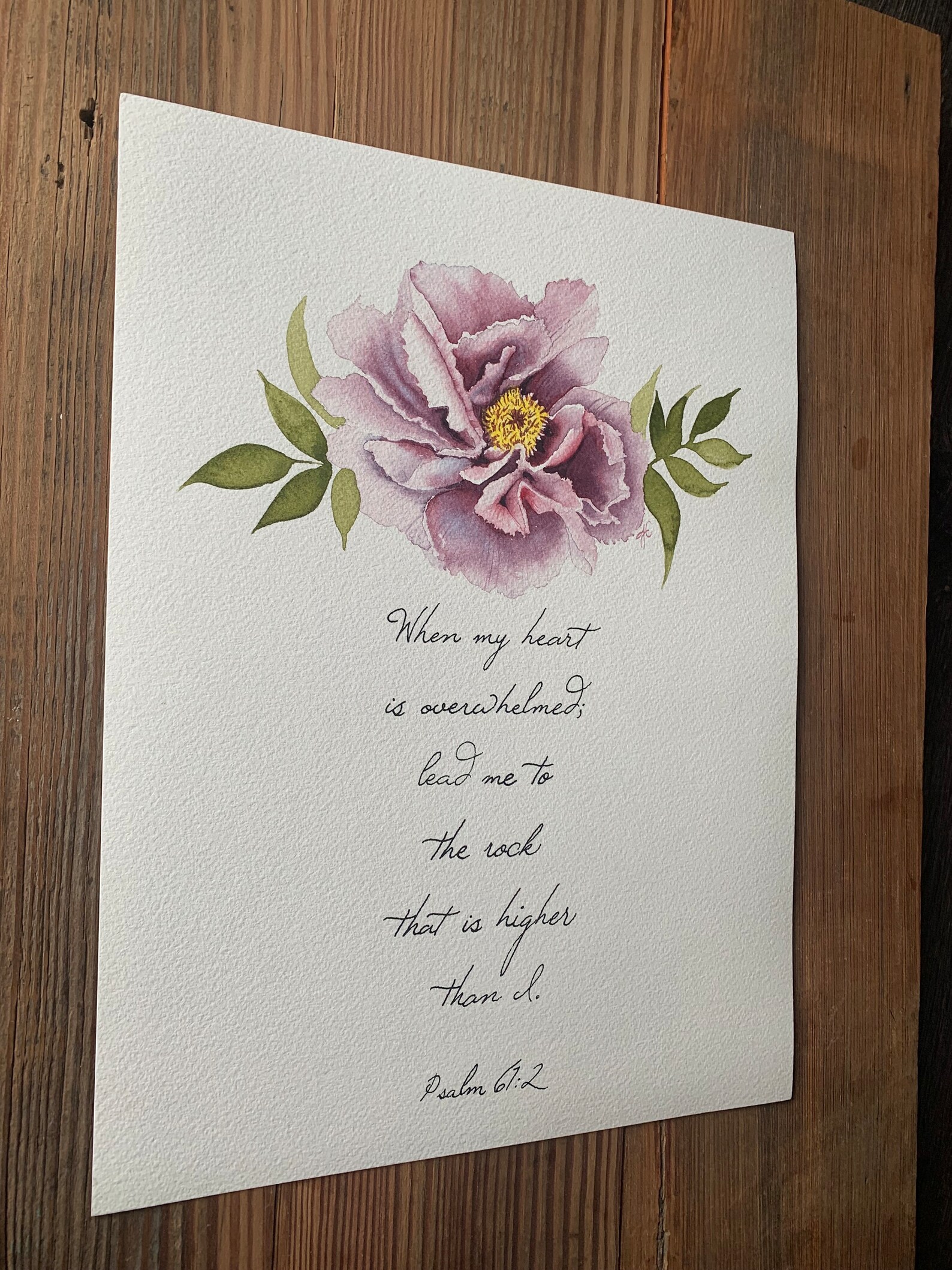 Psalm 61:2 Peony Watercolor Painting, Hand Lettered Scripture - Etsy