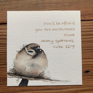 Luke 12:7 Watercolor Painting, Sparrow, Worth More Than Many Sparrows, Bible Verse, Christian ...