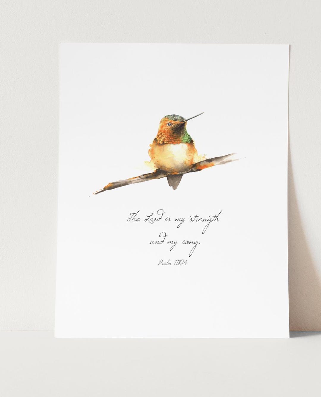 Psalm 118:14, Hummingbird Watercolor Print, Orange Bird, Girl Nursery ...
