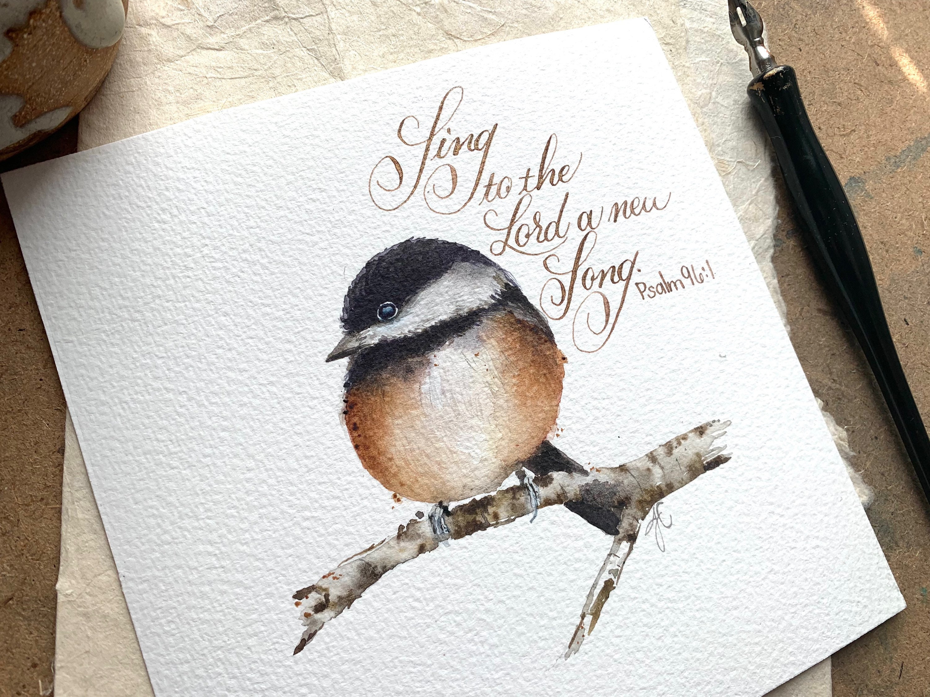 Sing to the Lord a New Song, Psalm 96:1, Chickadee Bird Watercolor ...