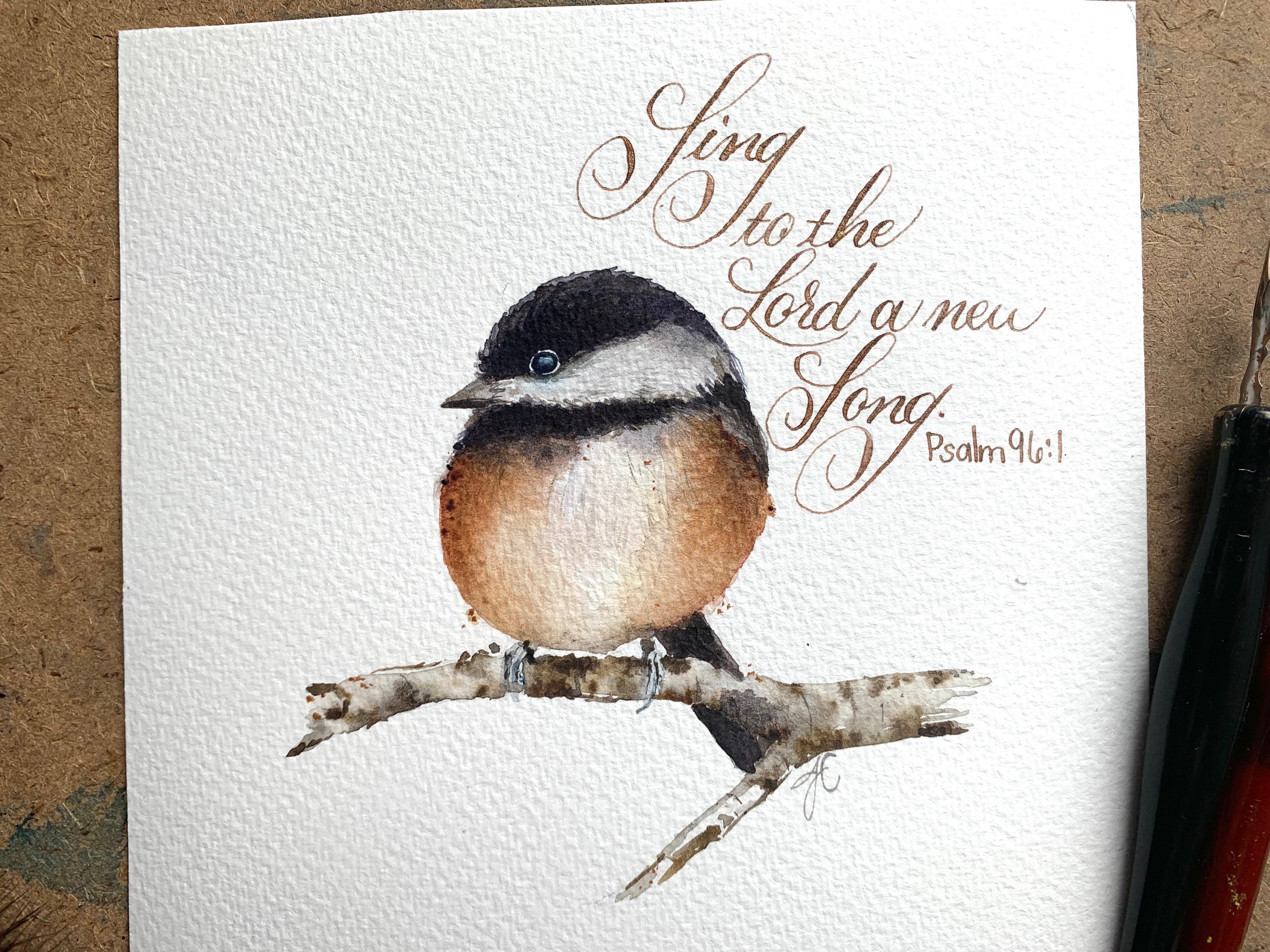 Sing to the Lord a New Song, Psalm 96:1, Chickadee Bird Watercolor ...