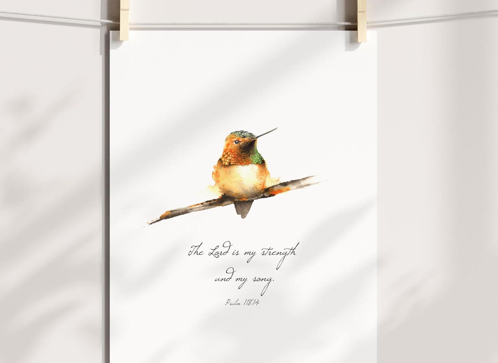 Psalm 118:14, Hummingbird Watercolor Print, Orange Bird, Girl Nursery ...