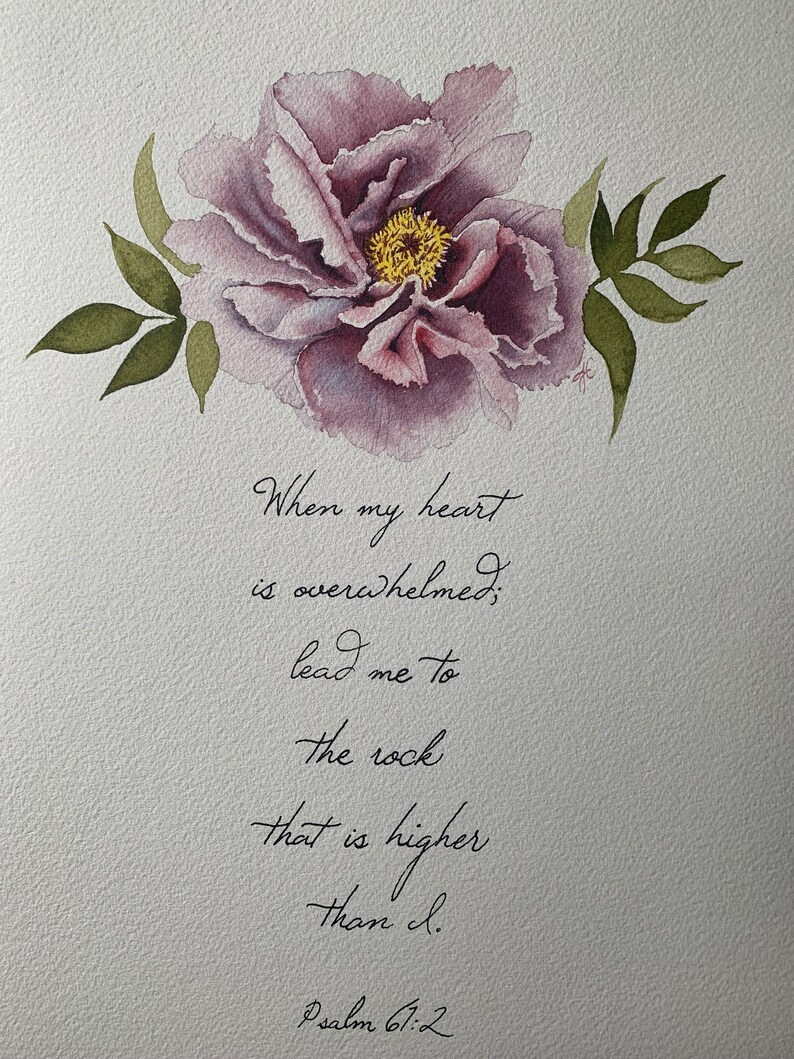 Psalm 61:2 Peony Watercolor Painting, Hand Lettered Scripture - Etsy