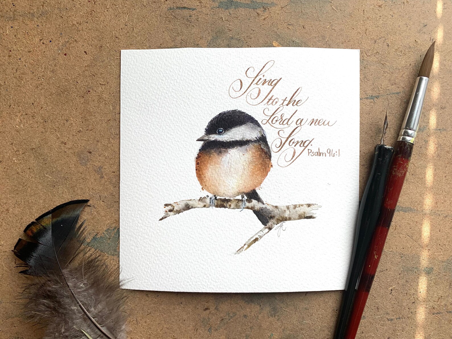 Sing to the Lord a New Song, Psalm 96:1, Chickadee Bird Watercolor ...