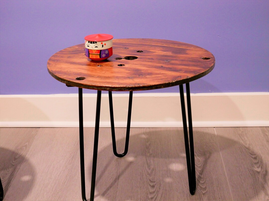 MAKARI - Cable Spool Side Table With Hairpin Legs - Etsy