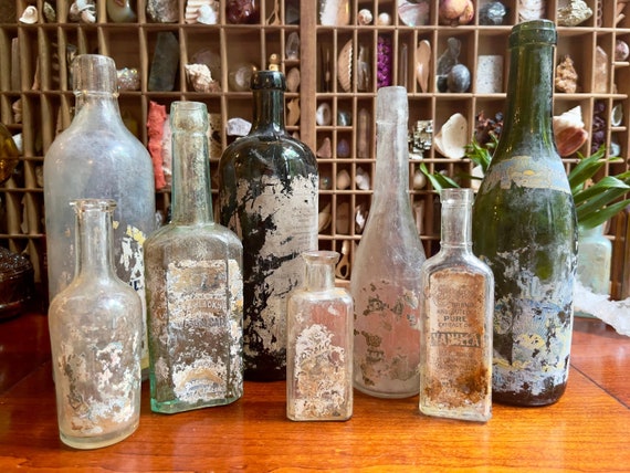 Real Salvaged & Labeled Antique Bottles / Old Vintage Glass - Etsy