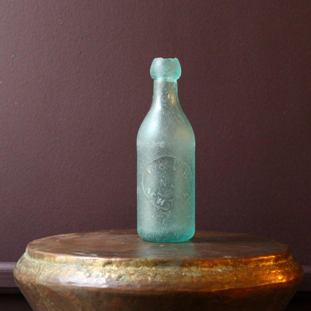 Antique Blob Top Bottle / Embossed H & VB, Newton NJ, Blue-green Glass ...