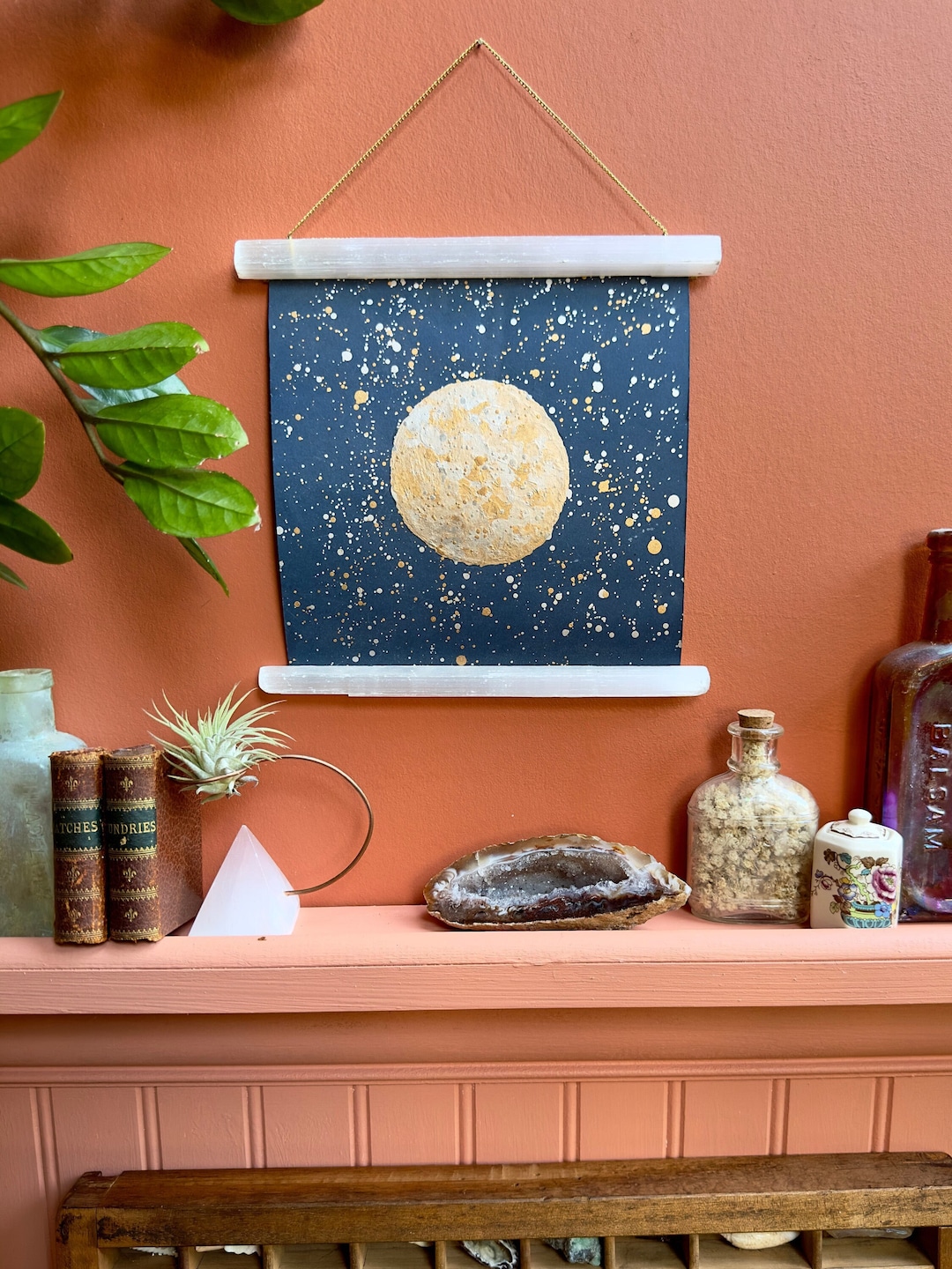 Abstract Metallic Moon Painting With Selenite Bar Frame / Original ...