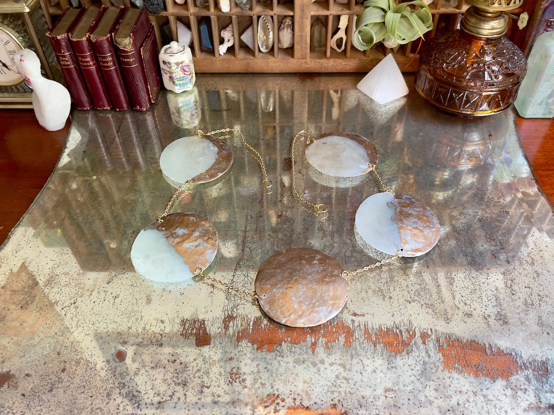 Metallic Moon Phase Garland - Painted Capiz Shell on Chain Wall Hanging ...