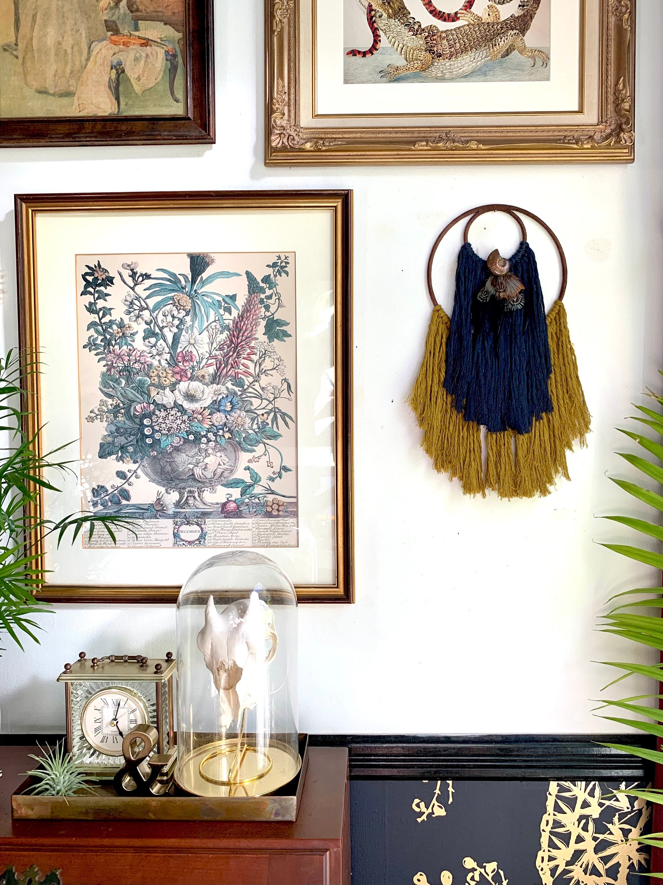 Multicolor Macrame Wall Hanging - Nested Circle Moon with Ammonite and ...