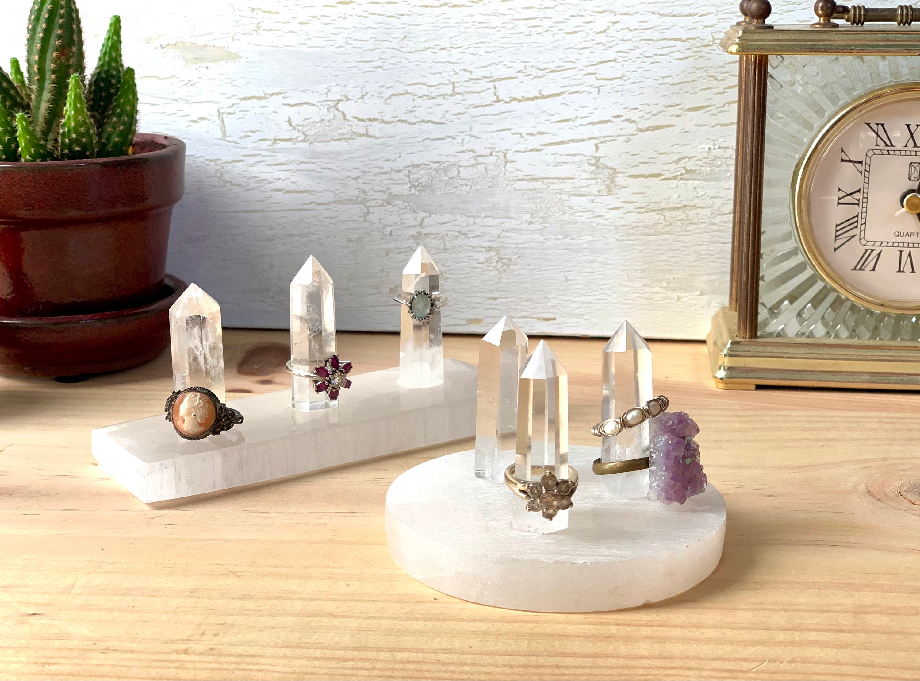 Three Point Ring Holder - Quartz & Selenite / Multiple Ring Cone ...