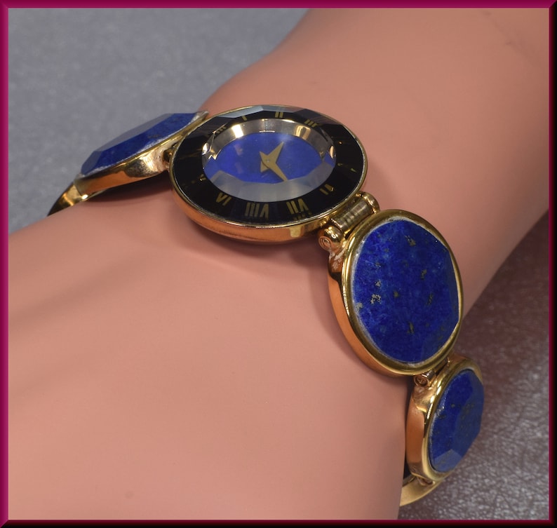 Blue Lapis Watch, Gold and Lapis Watch, Lapis Watch, Lapis and Onyx ...