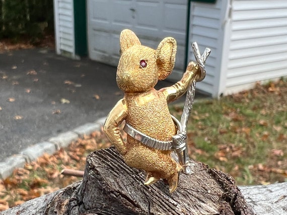 Yellow Gold Mouse Brooch, Cute Mouse Brooch, Gold Mou… - Gem