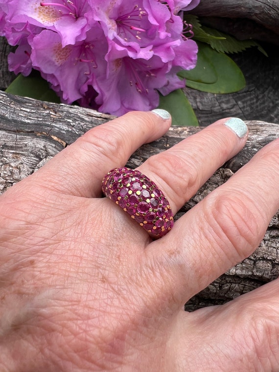 Wide Gold Ruby Band, Ruby Dome Band, Wide Ruby Ring, … - Gem