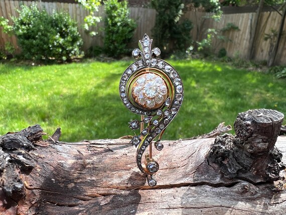 Victorian G Clef Pin, Diamond G Clef Pin, Rose Cut … - Gem