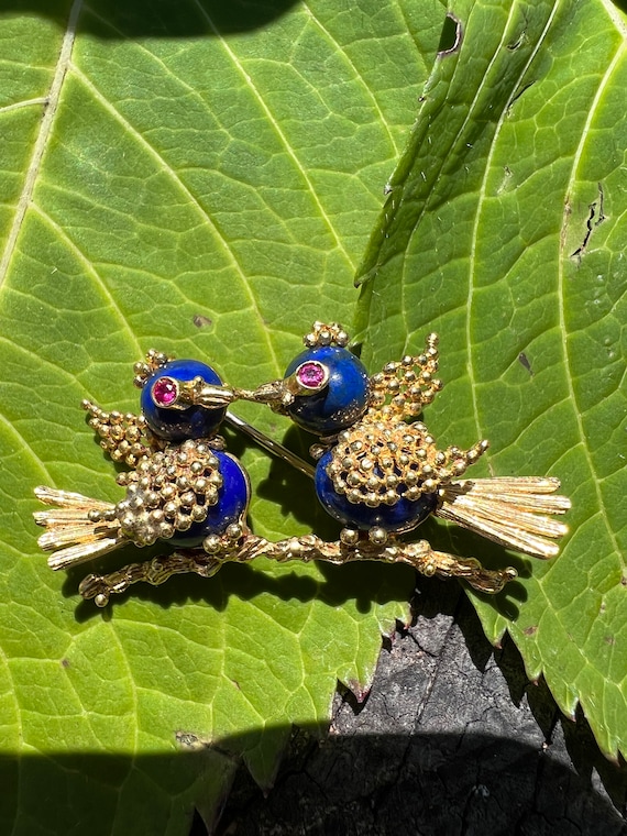 Lovebirds Brooch, Bird Brooch, Turquoise Bird Brooch,… - Gem