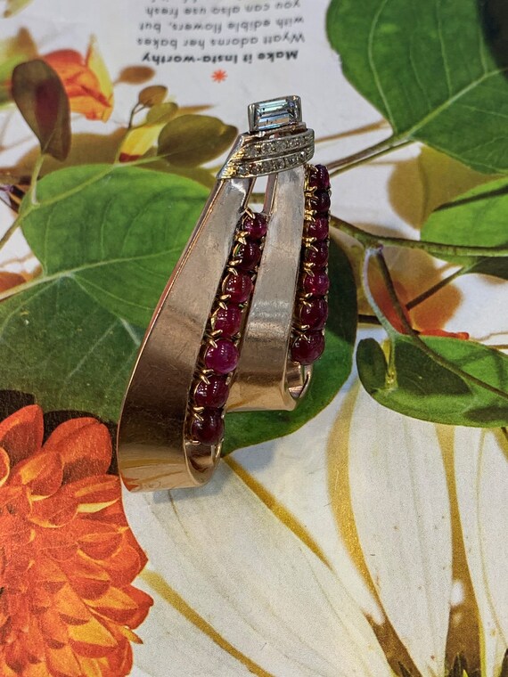 Retro Ruby Pin, Ruby Ribbon Pin, Gold Ribbon Brooch, … - Gem