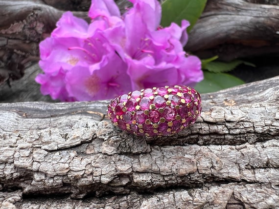Wide Gold Ruby Band, Ruby Dome Band, Wide Ruby Ring, … - Gem