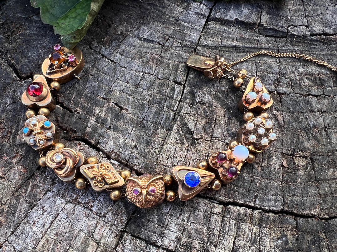 Vintage Slide Bracelet, Gold Slide Bracelet, Gold Charm Bracelet, Slide ...