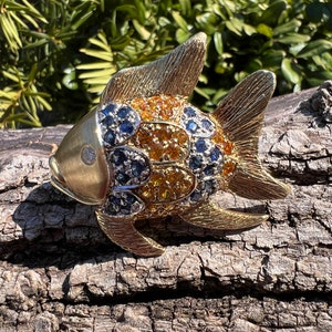 Gold Fish Pin, Sapphire Fish Pin, Gold Fish Brooch, Enamel Fish, Enamel ...