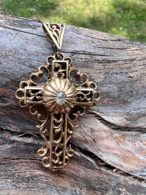 Victorian Gold Cross, Antique Diamond Cross, Gold Vic… - Gem
