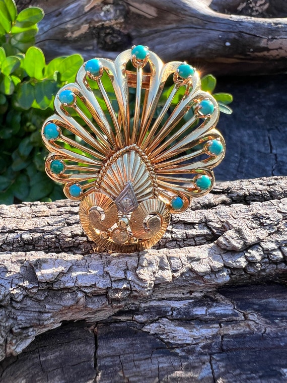Turquoise Fan Pin, Turquoise Shell Pin, Turquoise Pin - Gem