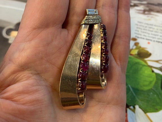 Retro Ruby Pin, Ruby Ribbon Pin, Gold Ribbon Brooch, … - Gem